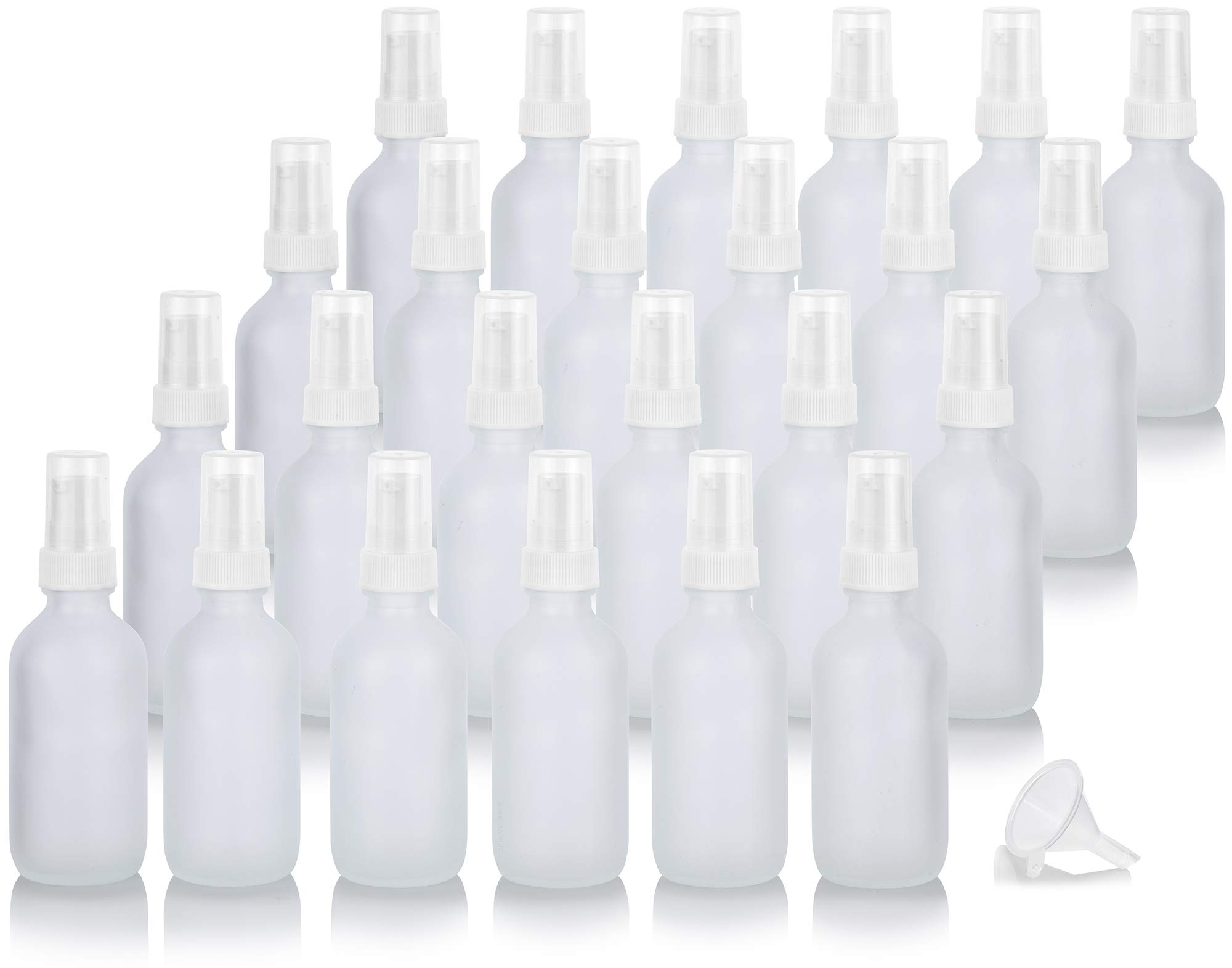 JUVITUS 2 oz Frosted Clear Glass Boston Round White Treatment Pump Bottle + Funnel (24 pack)