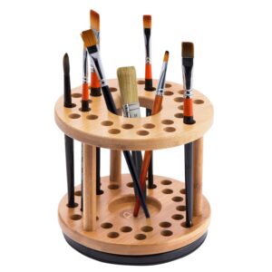 j jackcube design 360 rotating paint brush holder bamboo watercolor artist brush water coloring organizer display stand tray rack with 27 holes and 1 big hole – mk441a