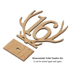 Messar Antler Wedding Table Number Set, 1-20 Animal Antler Shape Deer Horn Wooden Table Numbers with Holder Base for Reception Stands Décor for Wedding Events Birthday Party (Style 1)