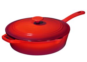 enameled cast iron skillet deep sauté pan with lid, 12 inch, duke blue