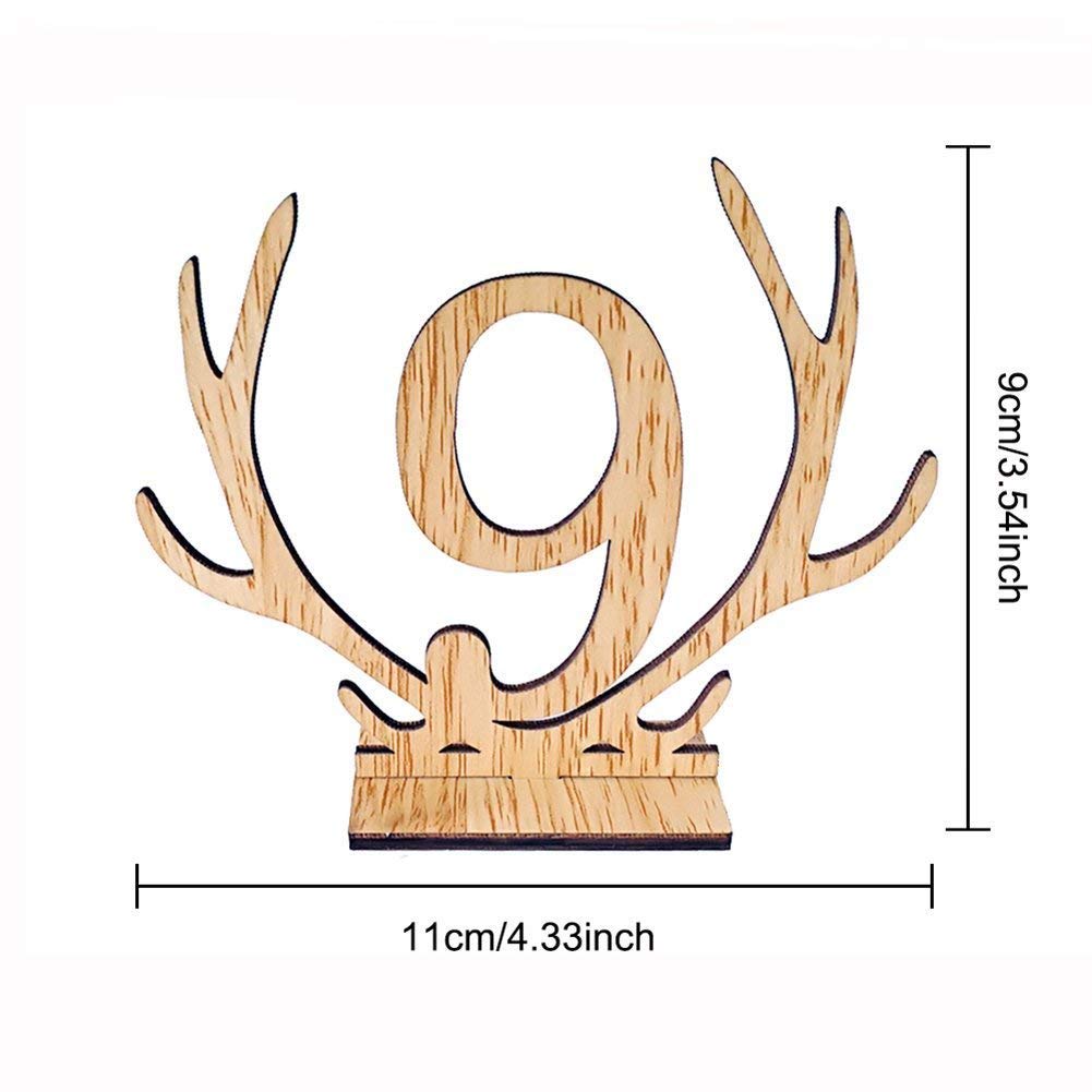 Messar Antler Wedding Table Number Set, 1-20 Animal Antler Shape Deer Horn Wooden Table Numbers with Holder Base for Reception Stands Décor for Wedding Events Birthday Party (Style 1)