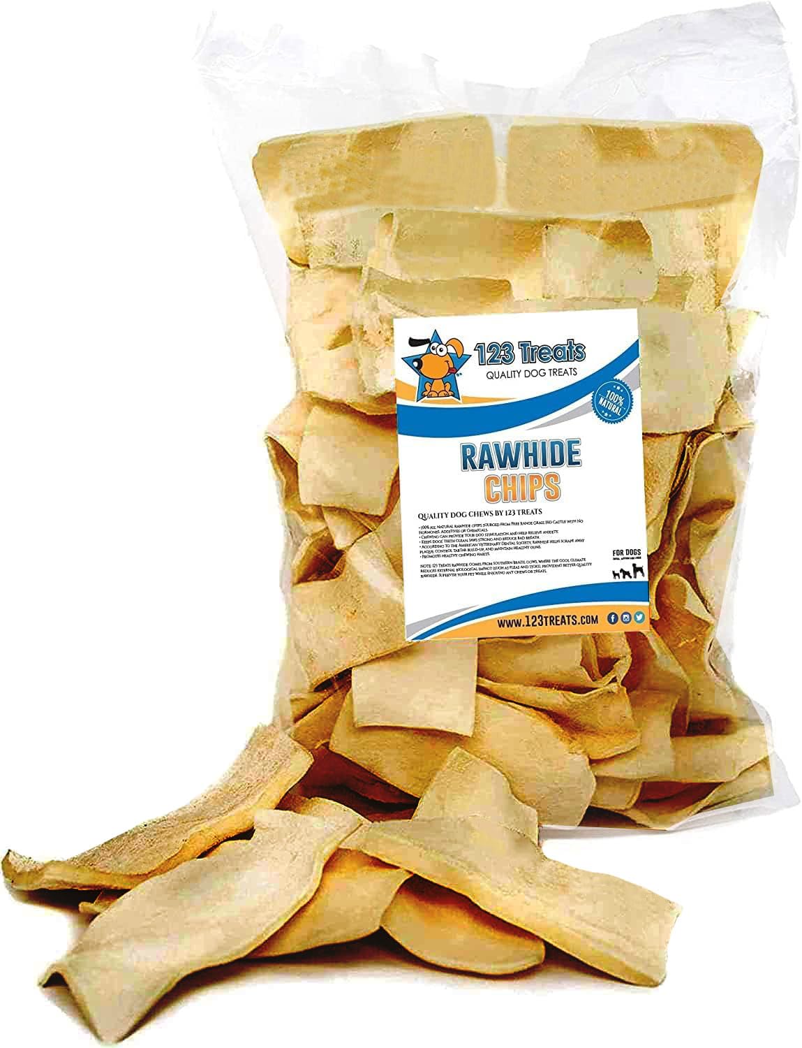 123 Treats Natural Rawhide Chips Smoked Flavor – (5 Pounds) Natural Beef Rawhide Chips for Dogs, Long-Lasting Chews for Dogs, Helps to Promote Dental Health, Rawhide Chews for Medium to Large Dogs