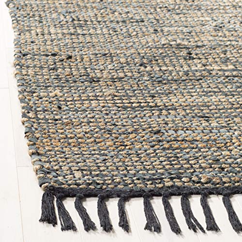 SAFAVIEH Vintage Leather Collection Accent Rug - 4' x 6', Grey, Handmade Boho Fringe Leather & Jute, Ideal for High Traffic Areas in Entryway, Living Room, Bedroom (VTL203F)