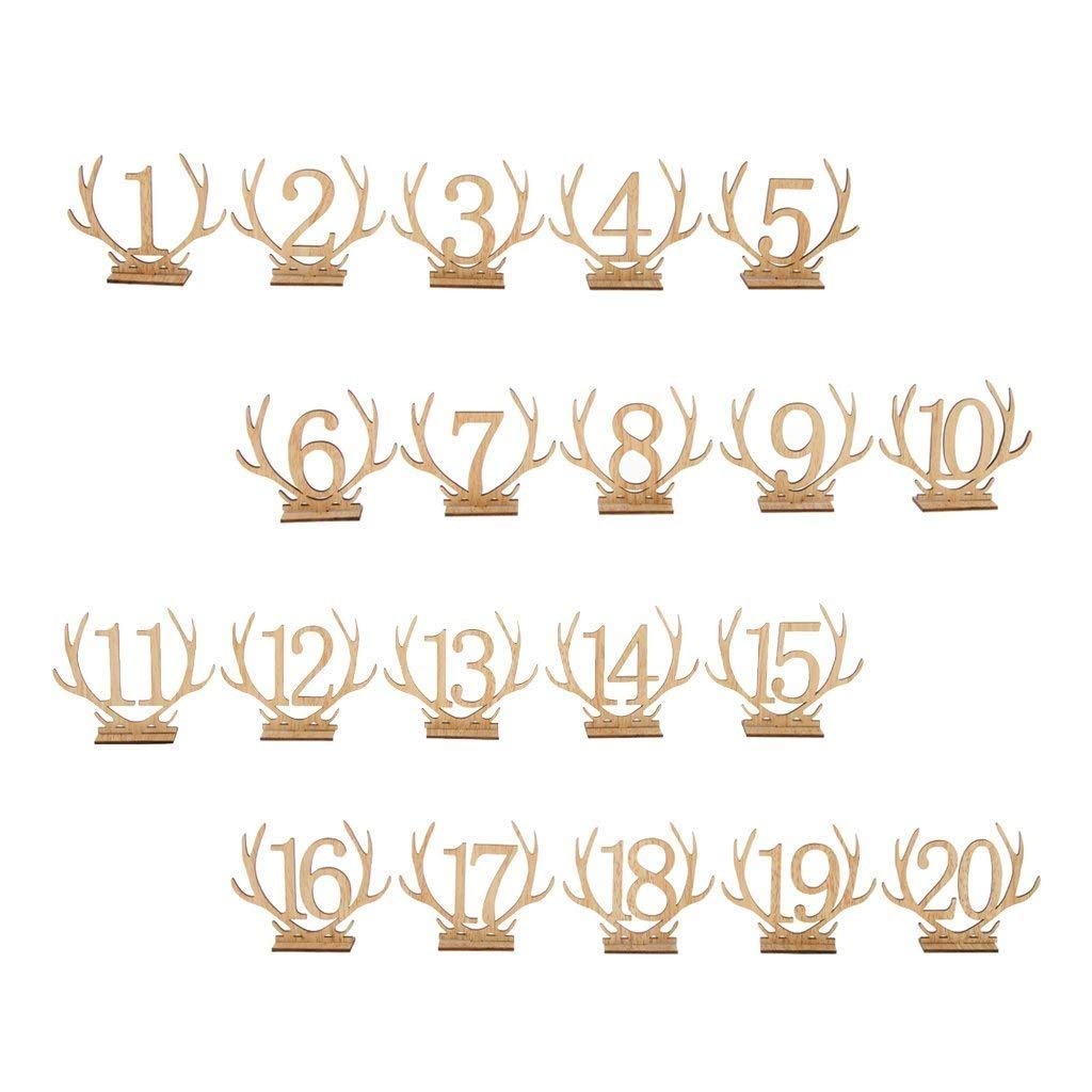 Messar Antler Wedding Table Number Set, 1-20 Animal Antler Shape Deer Horn Wooden Table Numbers with Holder Base for Reception Stands Décor for Wedding Events Birthday Party (Style 1)