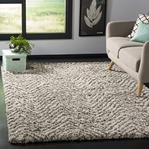 safavieh hudson shag collection accent rug - 2' x 3', ivory & grey, chevron design, non-shedding & easy care, 2-inch thick ideal for high traffic areas in entryway, living room, bedroom (sgh375a)