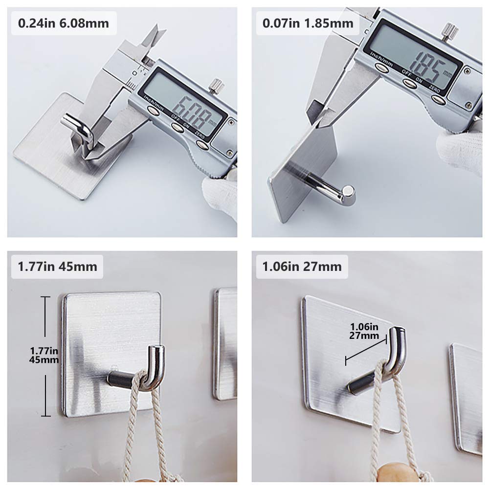 NOVEMBER SPRING Hooks for Hanging Kitchen Bathroom Adhesive Towel Hooks Pot Holder Pan Hanger Towel Hooks Coat Hanger 304 Stainless Steel Heavy Duty 11 lb 5KG Waterproof Wall Hooks 4 Pack