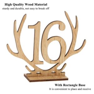 Messar Antler Wedding Table Number Set, 1-20 Animal Antler Shape Deer Horn Wooden Table Numbers with Holder Base for Reception Stands Décor for Wedding Events Birthday Party (Style 1)