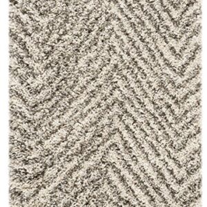 SAFAVIEH Hudson Shag Collection Accent Rug - 2' x 3', Ivory & Grey, Chevron Design, Non-Shedding & Easy Care, 2-inch Thick Ideal for High Traffic Areas in Entryway, Living Room, Bedroom (SGH375A)