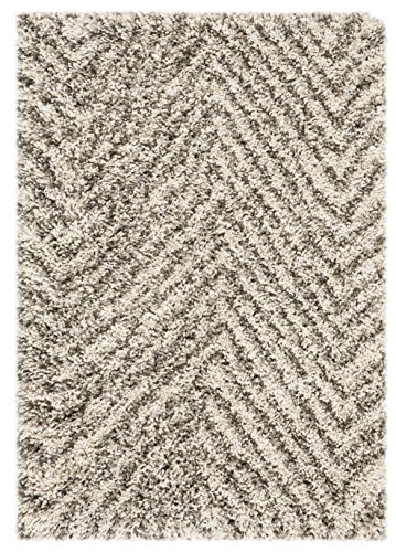 SAFAVIEH Hudson Shag Collection Accent Rug - 2' x 3', Ivory & Grey, Chevron Design, Non-Shedding & Easy Care, 2-inch Thick Ideal for High Traffic Areas in Entryway, Living Room, Bedroom (SGH375A)