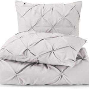 Bedding Kraft Pintuck Duvet Cover Set | Pintuck Comforter Cover | Light Gray Duvet Cover Queen | 3 Piece Pinch Pleat Duvet Cover (Oversized King, Silver)