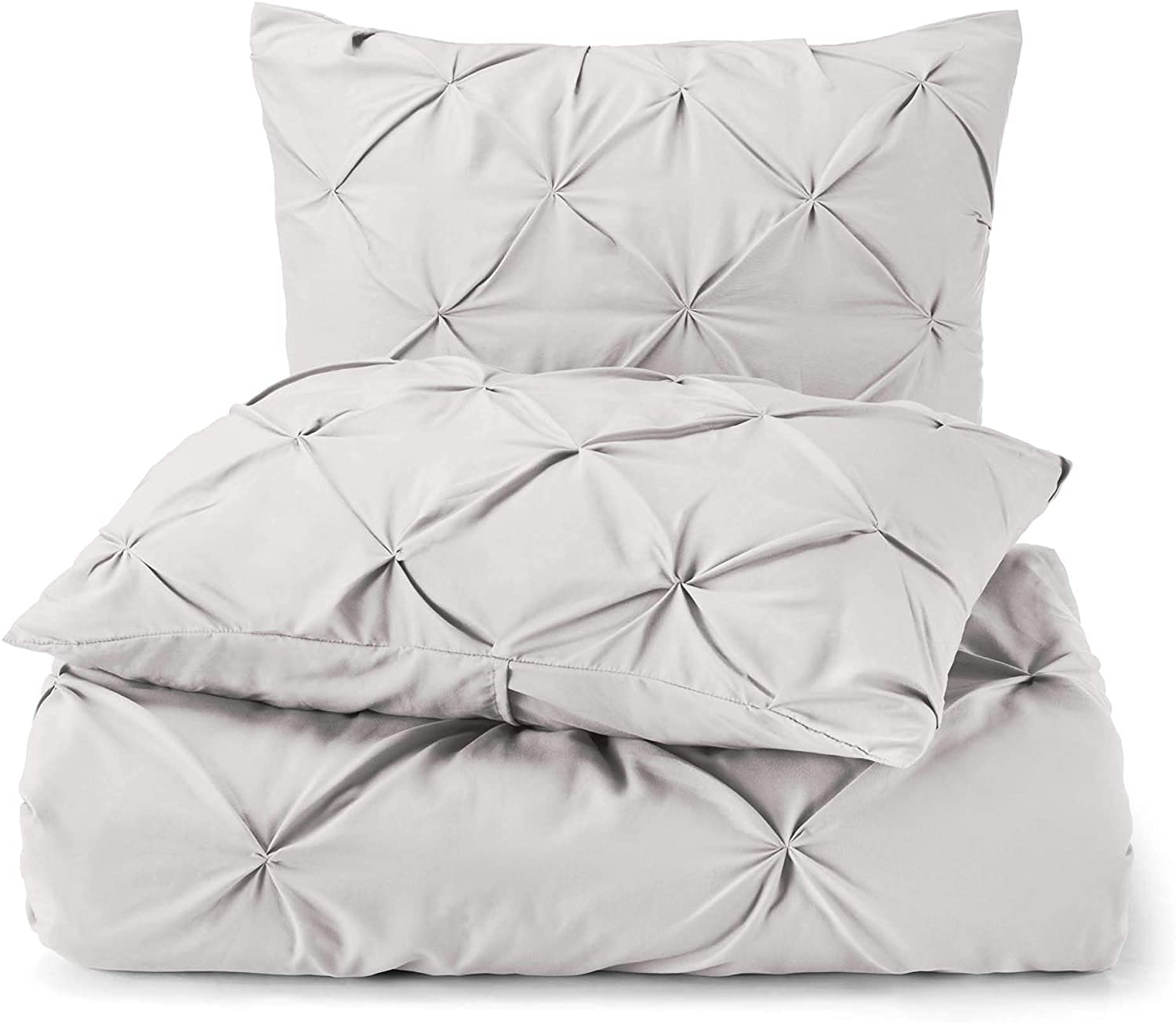 Bedding Kraft Pintuck Duvet Cover Set | Pintuck Comforter Cover | Light Gray Duvet Cover Queen | 3 Piece Pinch Pleat Duvet Cover (Oversized King, Silver)