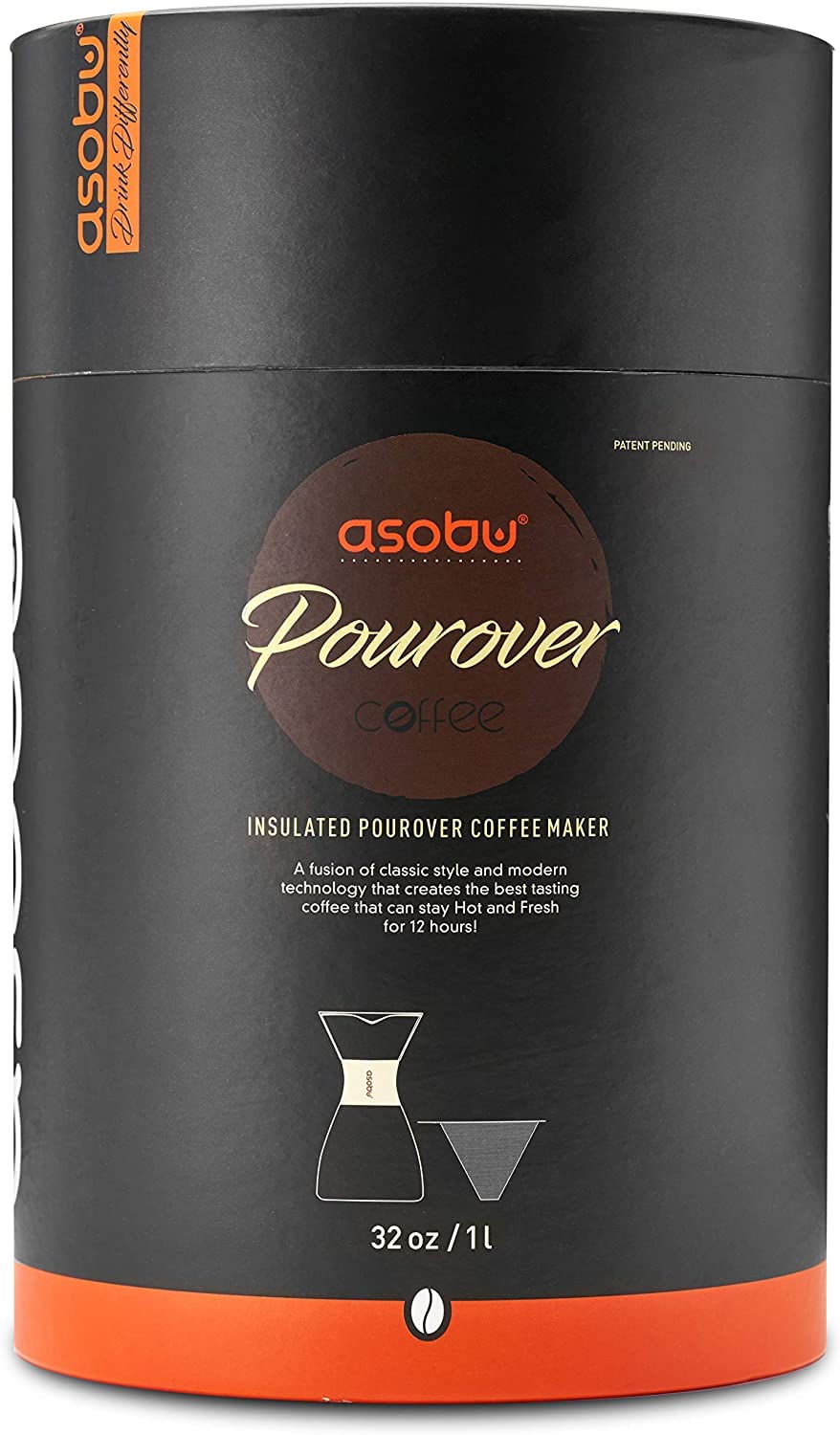 asobu Insulated Pour Over Coffee Maker (32 oz.) Double-Wall Vacuum, Stainless-Steel Filter and Take on the Go Carafe (Burgundy)