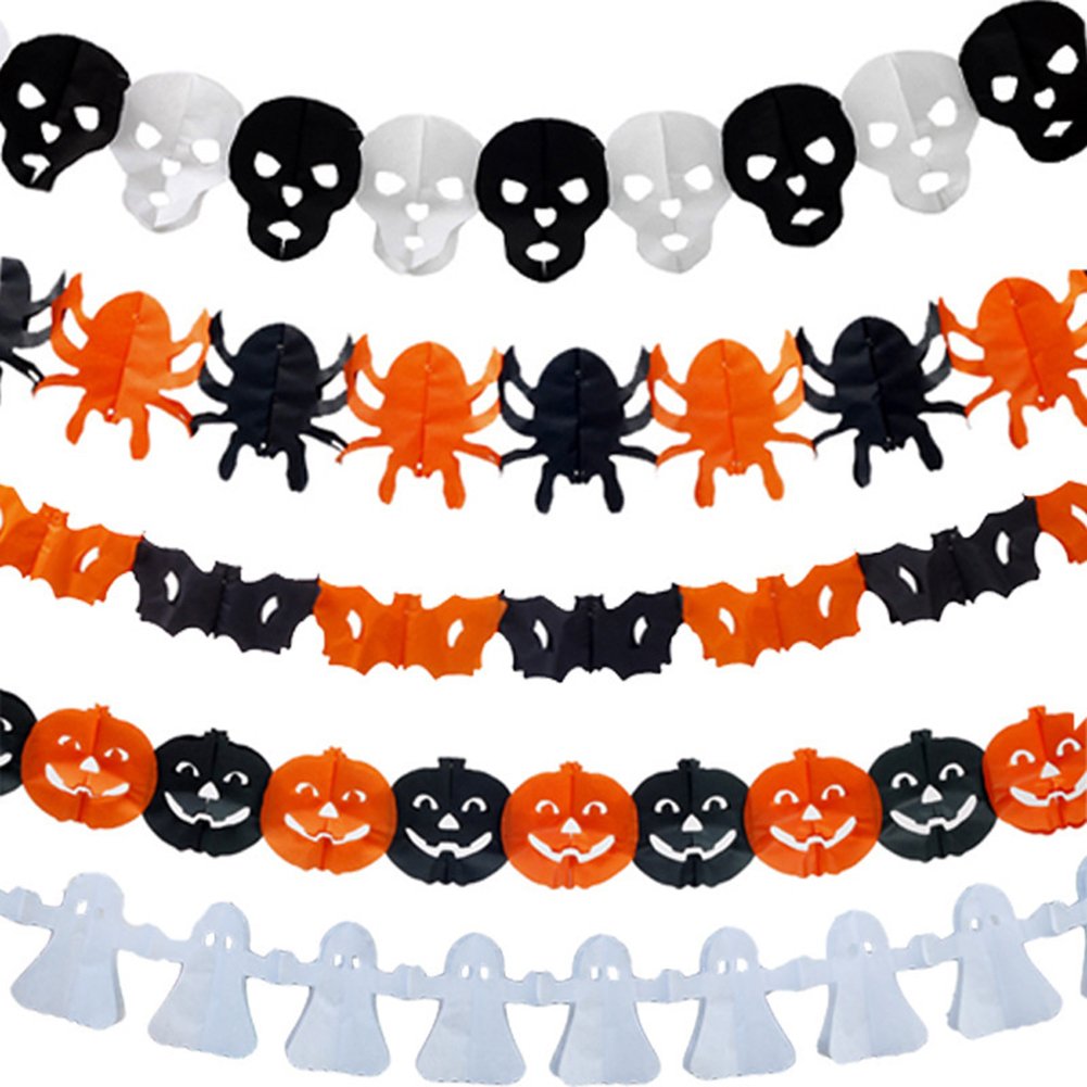 Artfen 5 Pcs Halloween Paper Garlands Bunting Banners Flags Door Wall Window Hanging Decoration Ornaments Home Office Hotel Party Scene Decoration Supplies