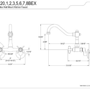 Kingston Brass KS3227BEX 6-Inch Adjustable Center Wall Mount Kitchen Faucet, Brushed Brass