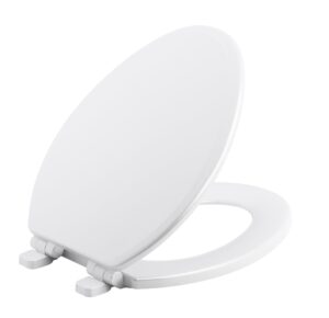 kohler 20454-0 ridgewood quiet-close elongated toilet seat, compression-molded wood toilet seat, soft close toilet seat, white