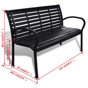 vidaXL Outdoor Patio Bench, Garden Park Bench with Armrests, Front Porch Chair for Backyard Deck Lawn Yard Poolside, Steel and WPC Black