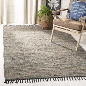 safavieh vintage leather collection accent rug - 4' x 6', grey, handmade boho fringe leather & jute, ideal for high traffic areas in entryway, living room, bedroom (vtl203f)