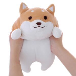 shiba inu dog plush pillow, cute corgi akita stuffed animals doll toy gifts for valentine's gift, christmas,sofa chair, brown round eye, 15"