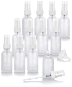 juvitus 1 oz / 30 ml frosted clear glass boston round bottle with white treatment pump (12 pack) + funnel