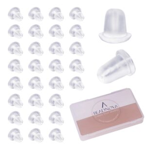 beadnova earring backs for studs plastic rubber clear earring backs silicone pierced earring backings secure safety hypoallergenic earring stoppers for hook earring (1000 pcs)