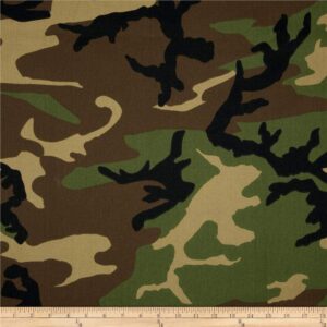 poly/cotton twill woodland camouflage brown/green/black, fabric by the yard