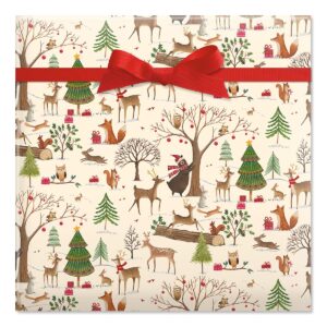 current christmas woods rolled wrapping paper - premium jumbo 23-inch x 32-foot gift wrap roll, 61 square feet total