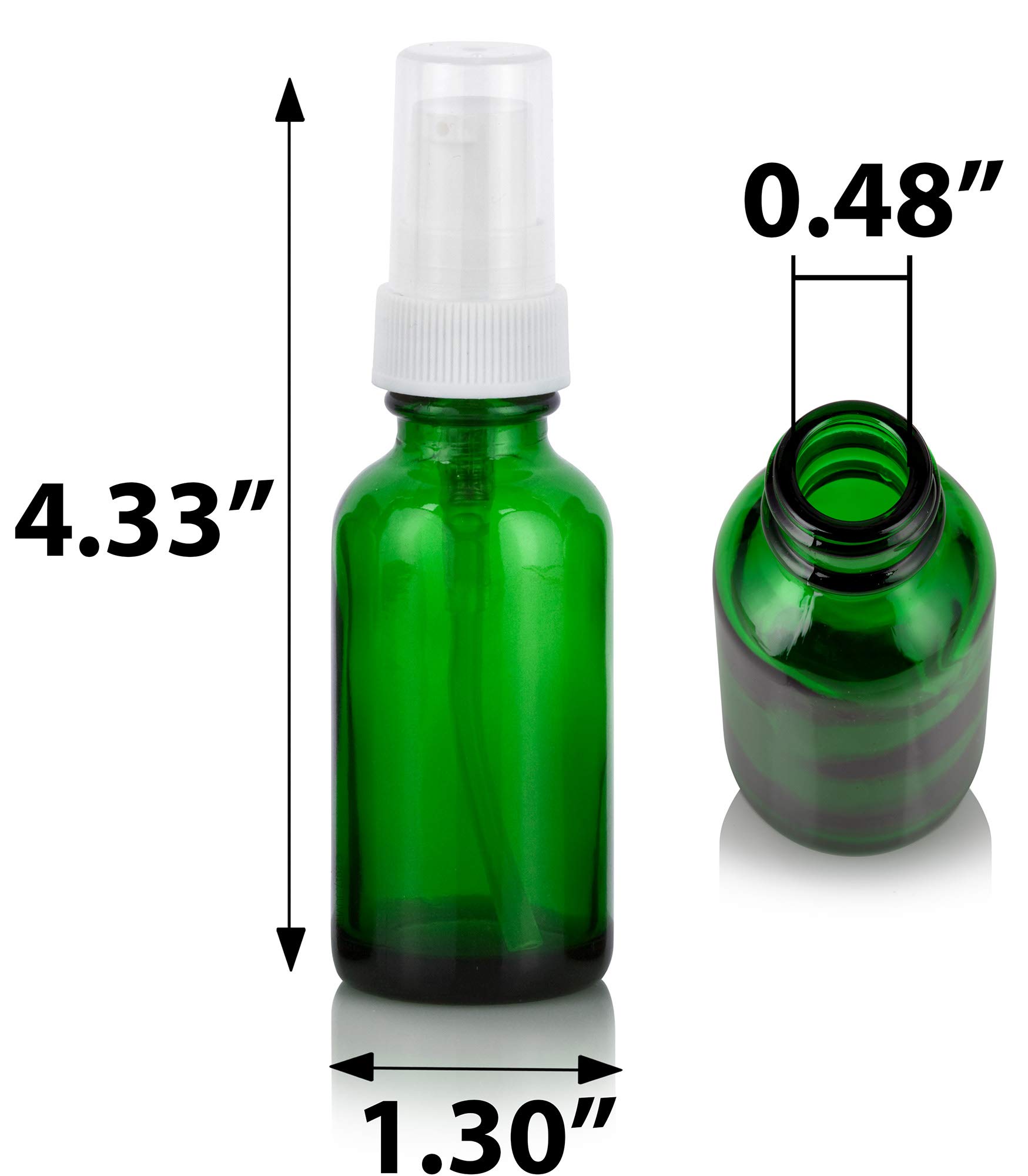 JUVITUS 1 oz / 30 ml Green Glass Boston Round Bottle with White Treatment Pump (24 pack) + Funnel