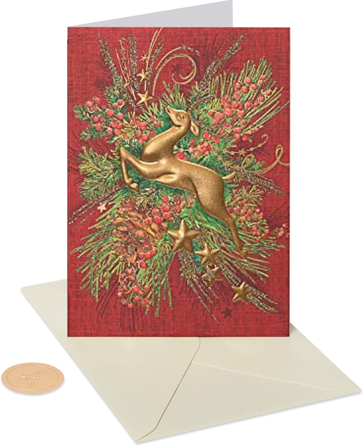 Papyrus Holiday Cards Boxed with Envelopes, Warm Wishes, Gold Reindeer (12-Count)