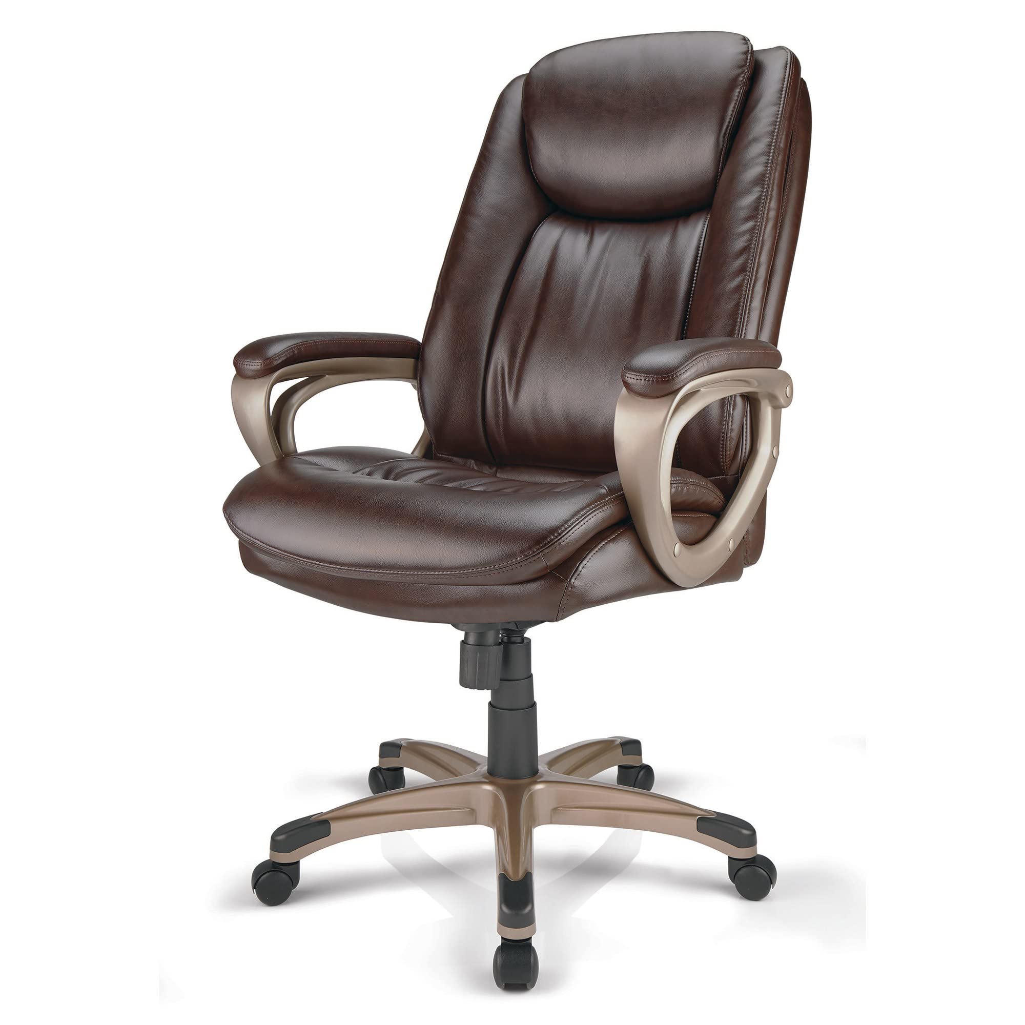 Realspace Tresswell Bonded Leather High-Back Chair, Brown/Champagne