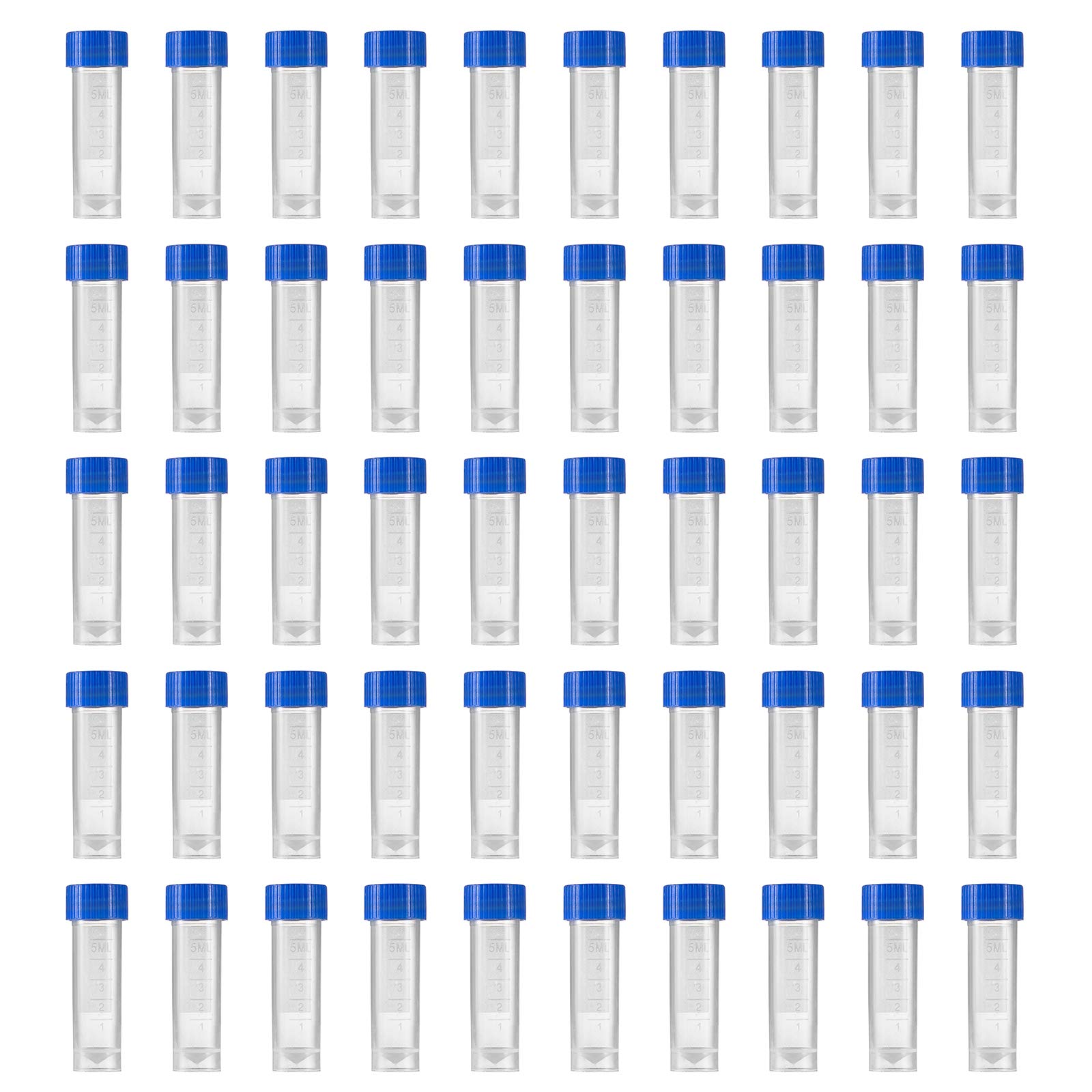 Eowpower 50 Pieces 5 ml Plastic Graduated Vial Sample Bottle Storage Container Tubes with Screw Caps