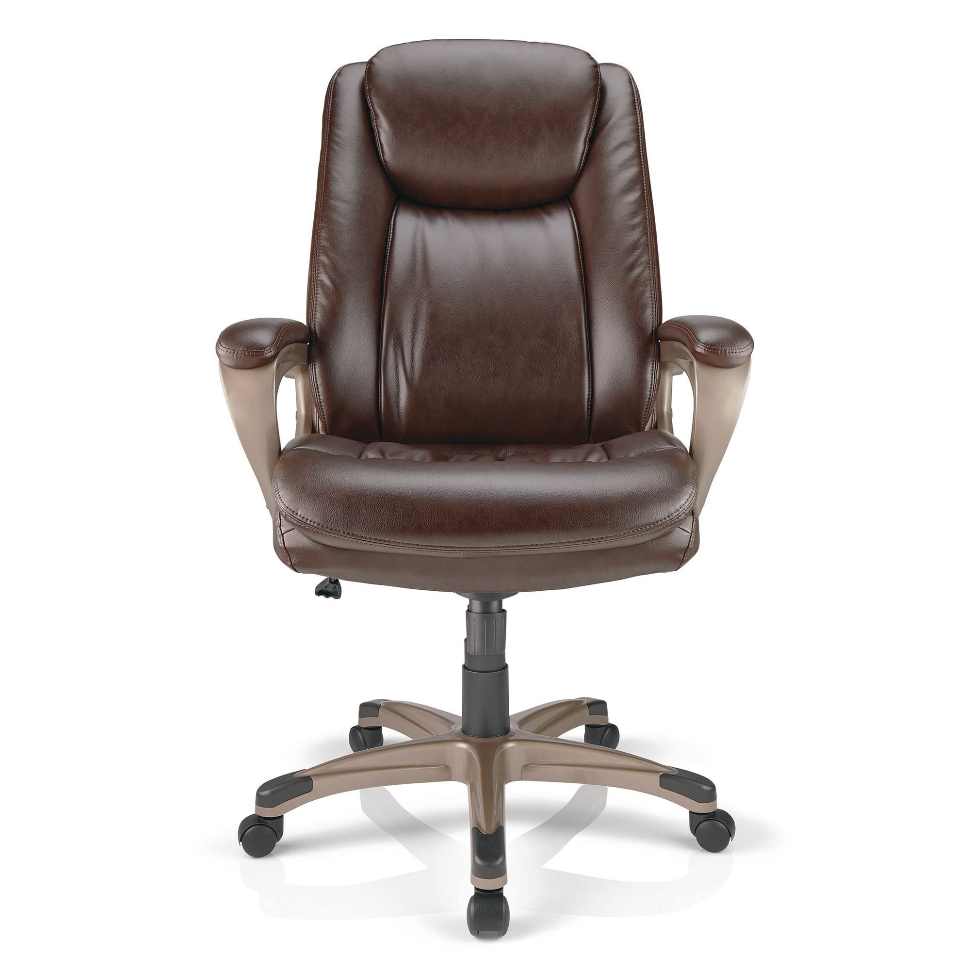 Realspace Tresswell Bonded Leather High-Back Chair, Brown/Champagne