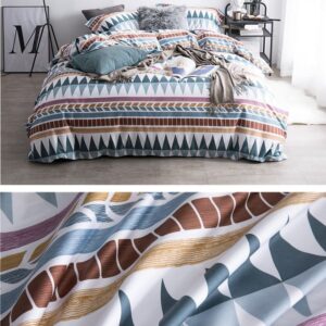 Bohemian Duvet Cover Striped Ethnic Boho Reversible Southwestern 400TC Cotton Bedding 3pc Set Navy White Orange Modern Geo Aztec Print (Queen, Teal Rust)