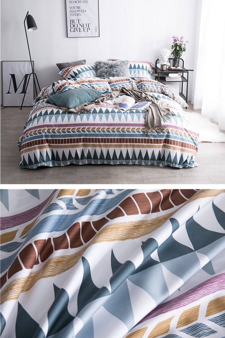 Bohemian Duvet Cover Striped Ethnic Boho Reversible Southwestern 400TC Cotton Bedding 3pc Set Navy White Orange Modern Geo Aztec Print (Queen, Teal Rust)