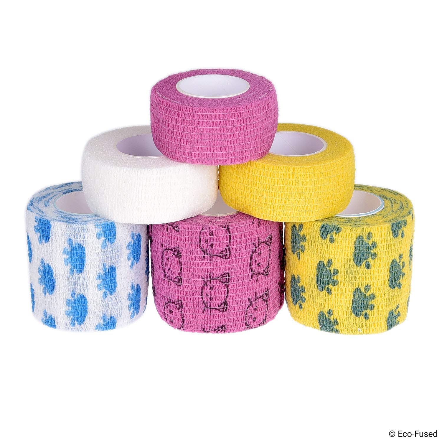 Eco-Fused Self Adhering Bandage - Injury Wrap Tape for Cats - Pack of 6 - Supports Muscles and Joints - Does not Stick to Hair - Elastic, Water Repellent, Breathable - Relieves Stress