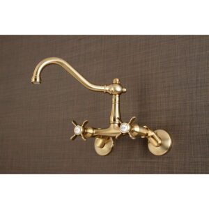 Kingston Brass KS3227BEX 6-Inch Adjustable Center Wall Mount Kitchen Faucet, Brushed Brass