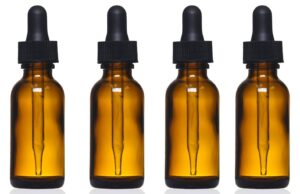 amber glass bottles with eye droppers (2 oz, 4 pk) for essential oils, colognes & perfumes, blank labels included