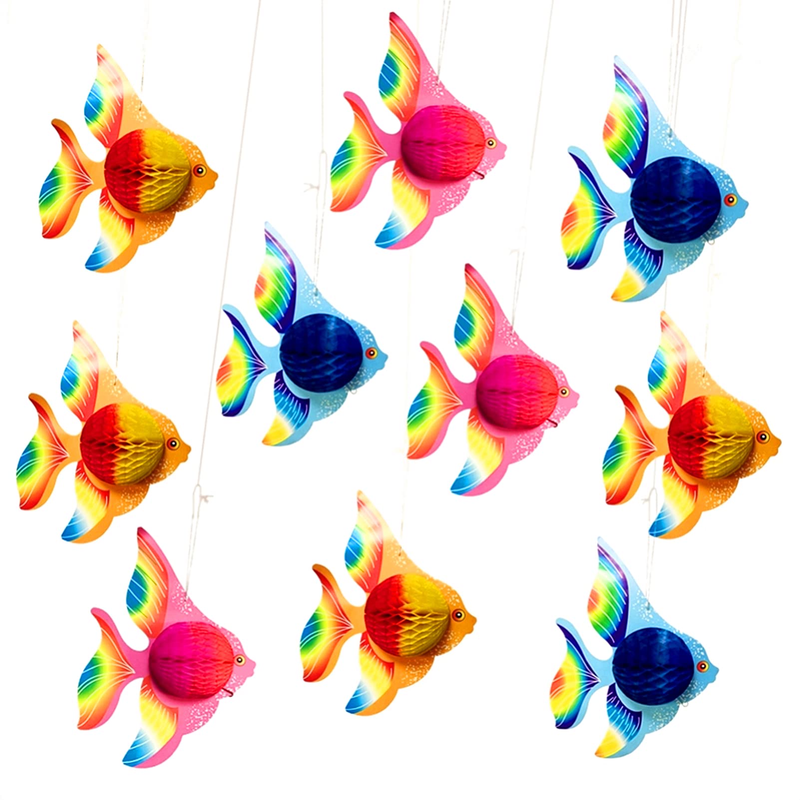 GuassLee 10pcs Tissue Fish Decoration - 10” Tropical Fish Party Decoration for Fish/Under The Sea/Mermaid/Ocean/Beach Themed Birthday Party Luau Decorations