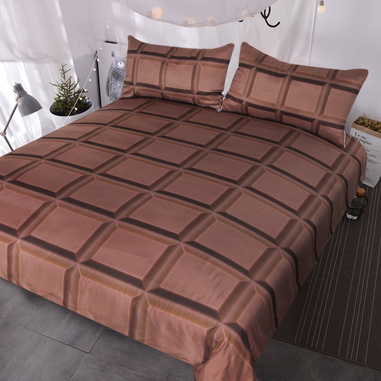 Blessliving Chocolate Bar Bedding 3 Piece Super Soft Funny Bed Sets 3D Realistic Giant Chocolate Duvet Cover for Boys Girls (Queen)