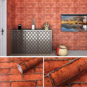 Lependor 17.71" X 118" Decorative Wallpaper Self-Adhesive Wallpaper Red Brick Printed Stick Paper Easy to Apply Peel and Stick Wallpaper - 17.71" x 9.8ft