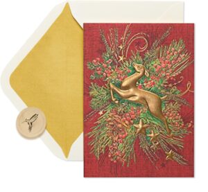 papyrus holiday cards boxed with envelopes, warm wishes, gold reindeer (12-count)