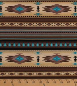 cotton southwestern stripes native american aztec tribal southwest brown turquoise tucson sepia cotton fabric print by the yard (201sepia)