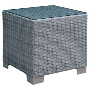 furniture of america condor rattan glass top patio end table in gray