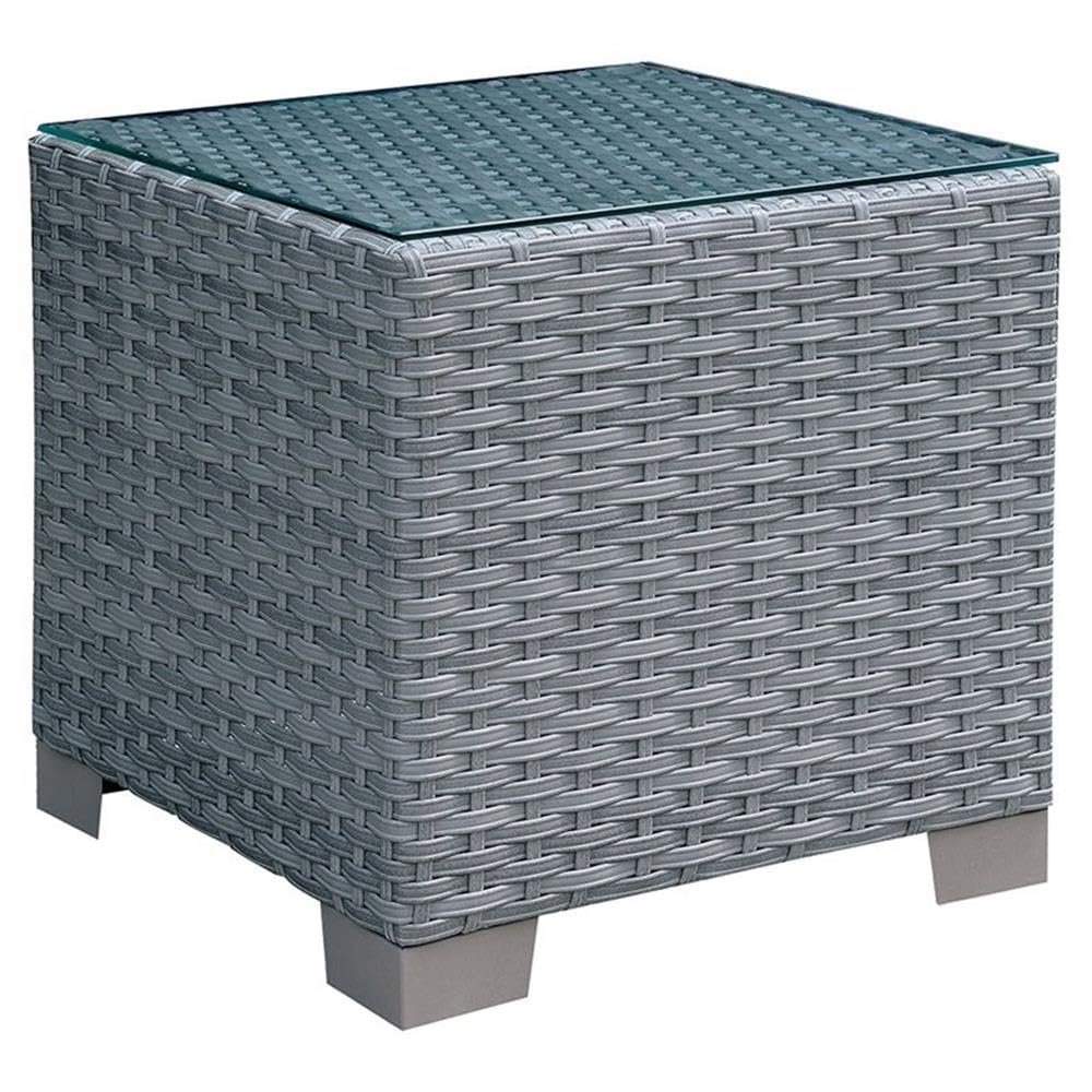 Furniture of America Condor Rattan Glass Top Patio End Table in Gray