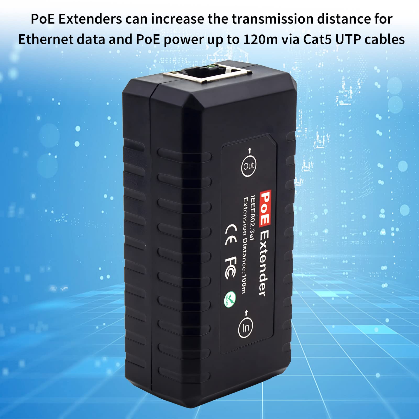 CENTROPOWER PoE Extender Ethernet Repeater 1 Port 10/100Mbps, IEEE802.3af Network PoE Switch Signal Extender for Security Systems IP Camera Poe Splitter, IP Phone