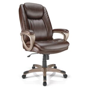 realspace tresswell bonded leather high-back chair, brown/champagne