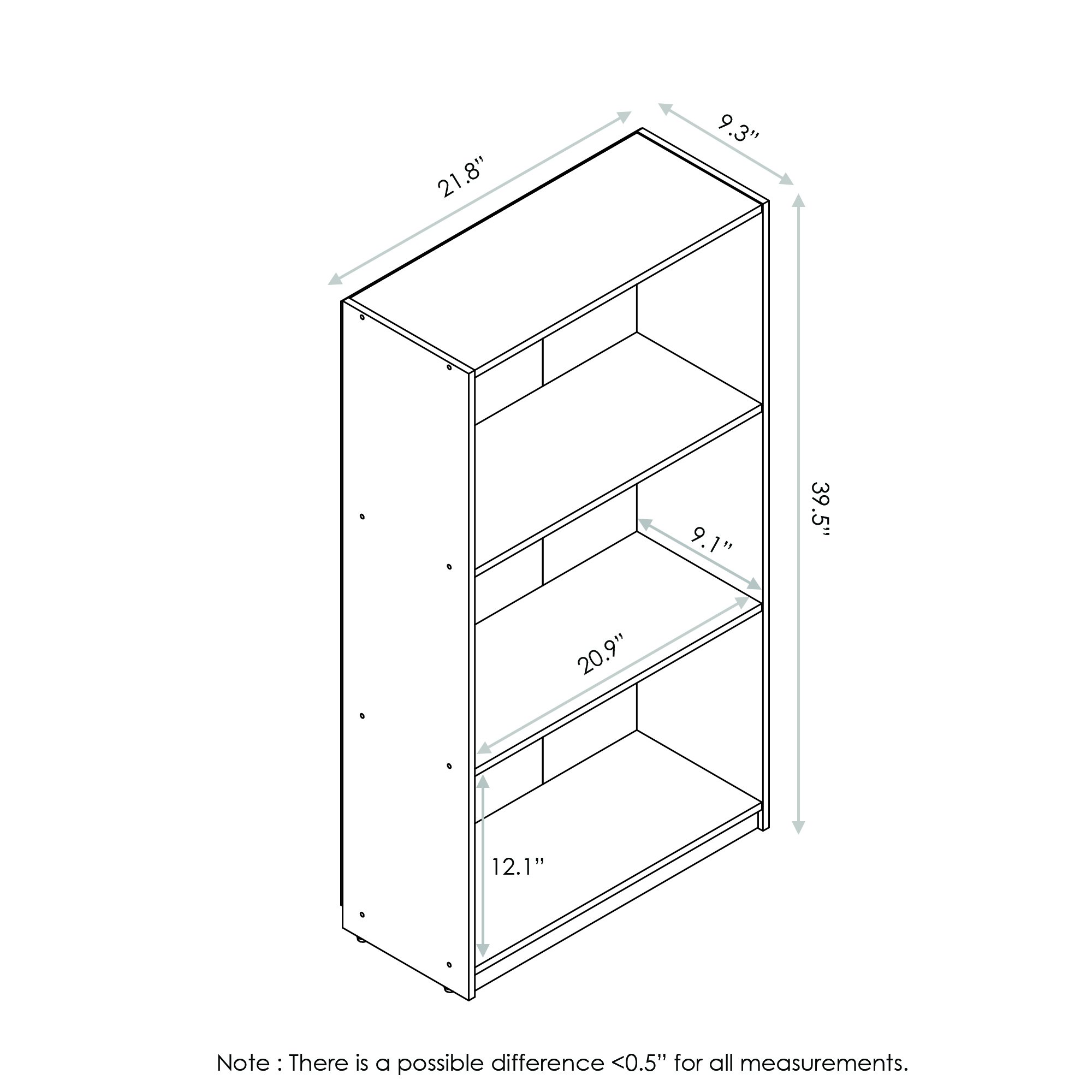 FURINNO Basic 3-Tier Bookcase Storage Shelves, Pink