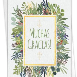 NobleWorks - 1 Spanish Thank You Card with Envelope - Espanol Gratitude Stationery Greeting - Muchas Gracias C6649TYG-SL