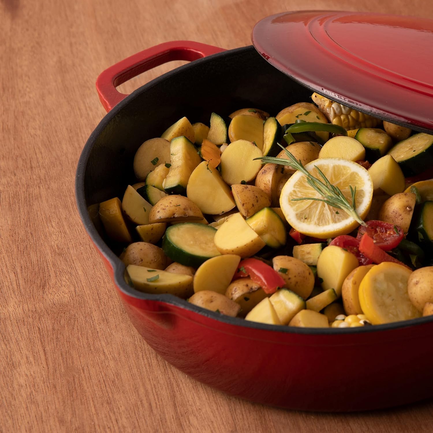 Enameled Cast Iron Skillet Deep Sauté Pan with Lid, 12 Inch, Duke Blue