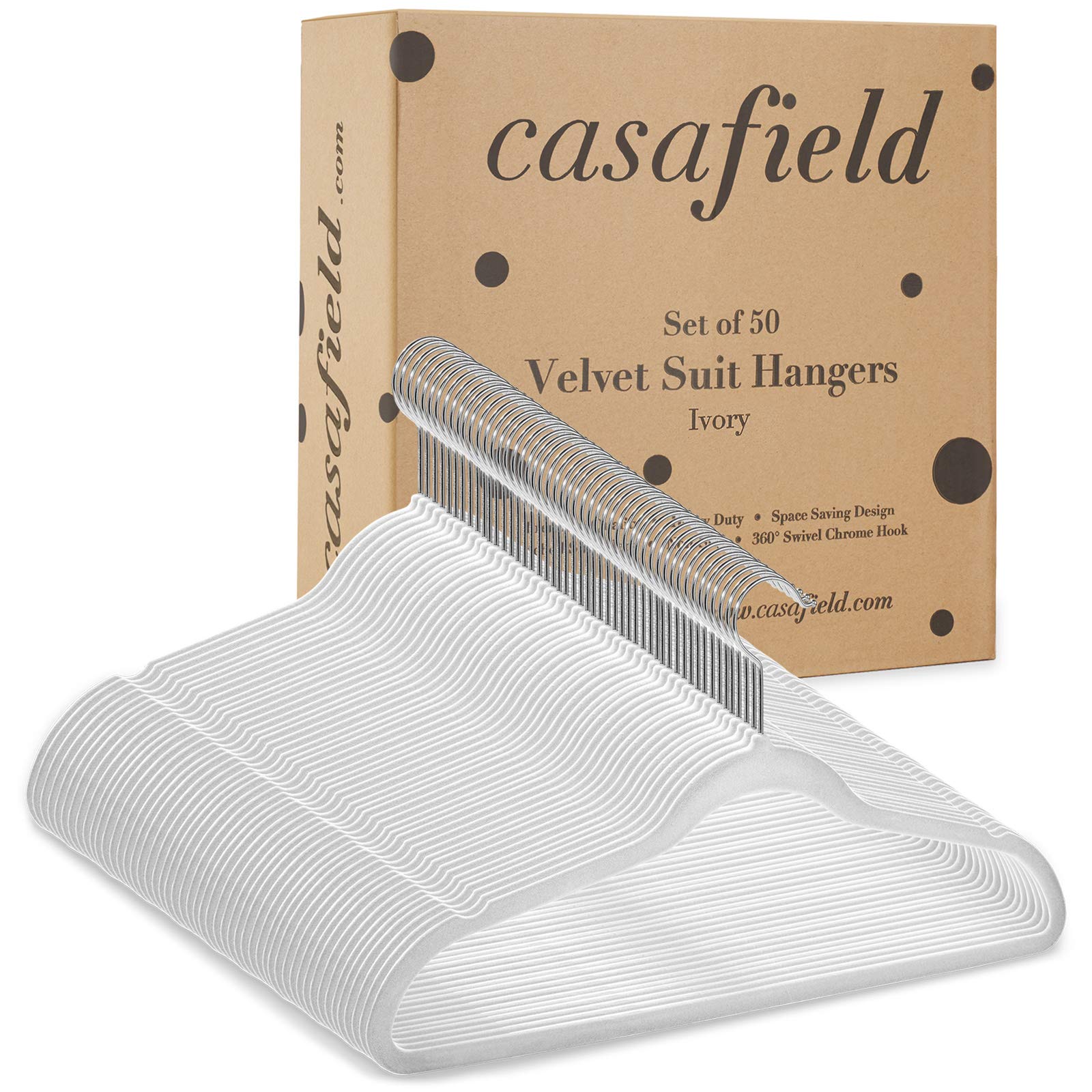 Casafield 50 Ivory Velvet Suit Hangers - Space-Saving Non-Slip Clothes Hanger