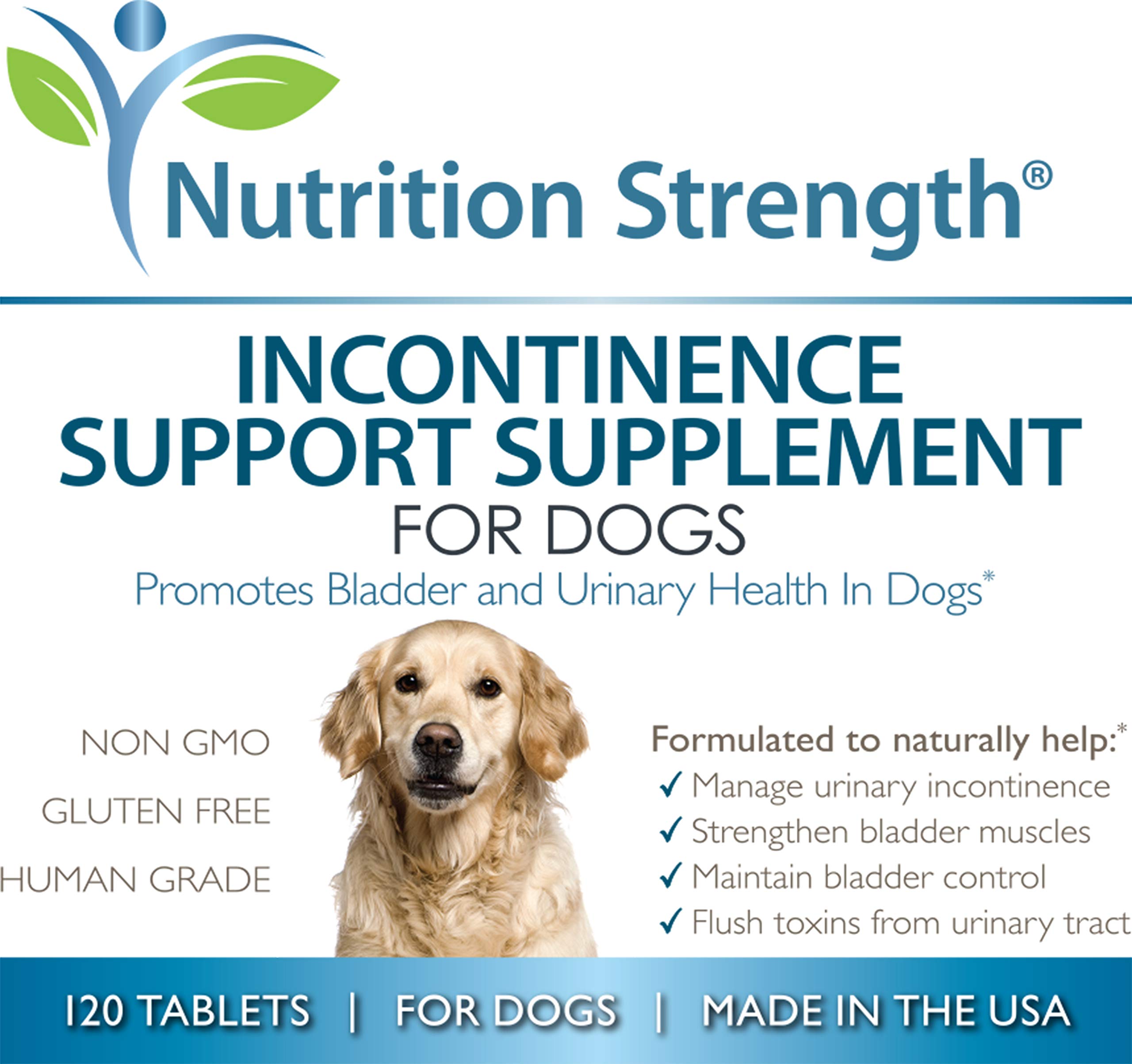 Nutrition Strength Dog Incontinence Support, Supplement for Dog Bladder Health, Organic Support for Dogs Leaking Urine, Promotes Dog Bladder Control, 120 Chewable Tablets